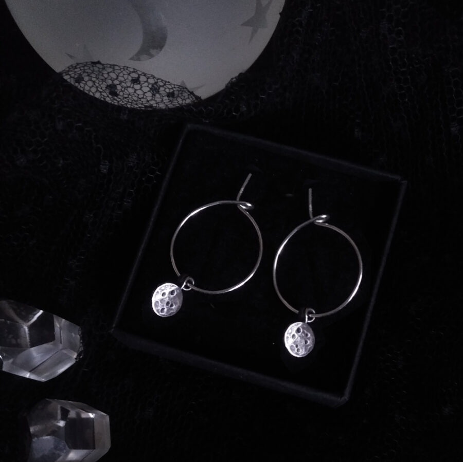 CLAIR DE LUNE EAR HOOPS. LUNAR EARRINGS sustainable sterling silver – hammered & oxydised ...